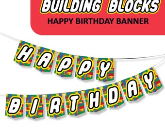 Building Blocks Birthday Banner HAPPY BIRTHDAY Name Building Blocks ...