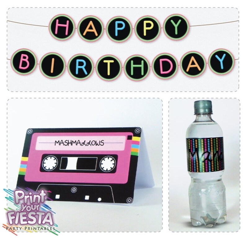 Print Your Fiesta Editable Digital Party Set - 80's Retro Party Kit ...