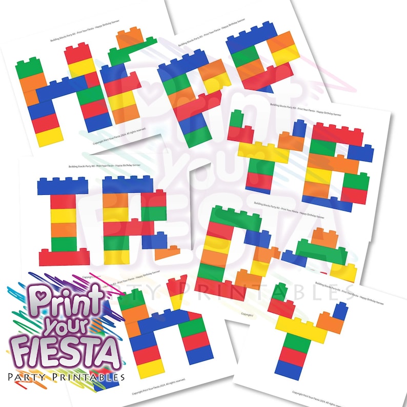 Print Your Fiesta Printable Banner - Building Blocks Happy Birthday ...