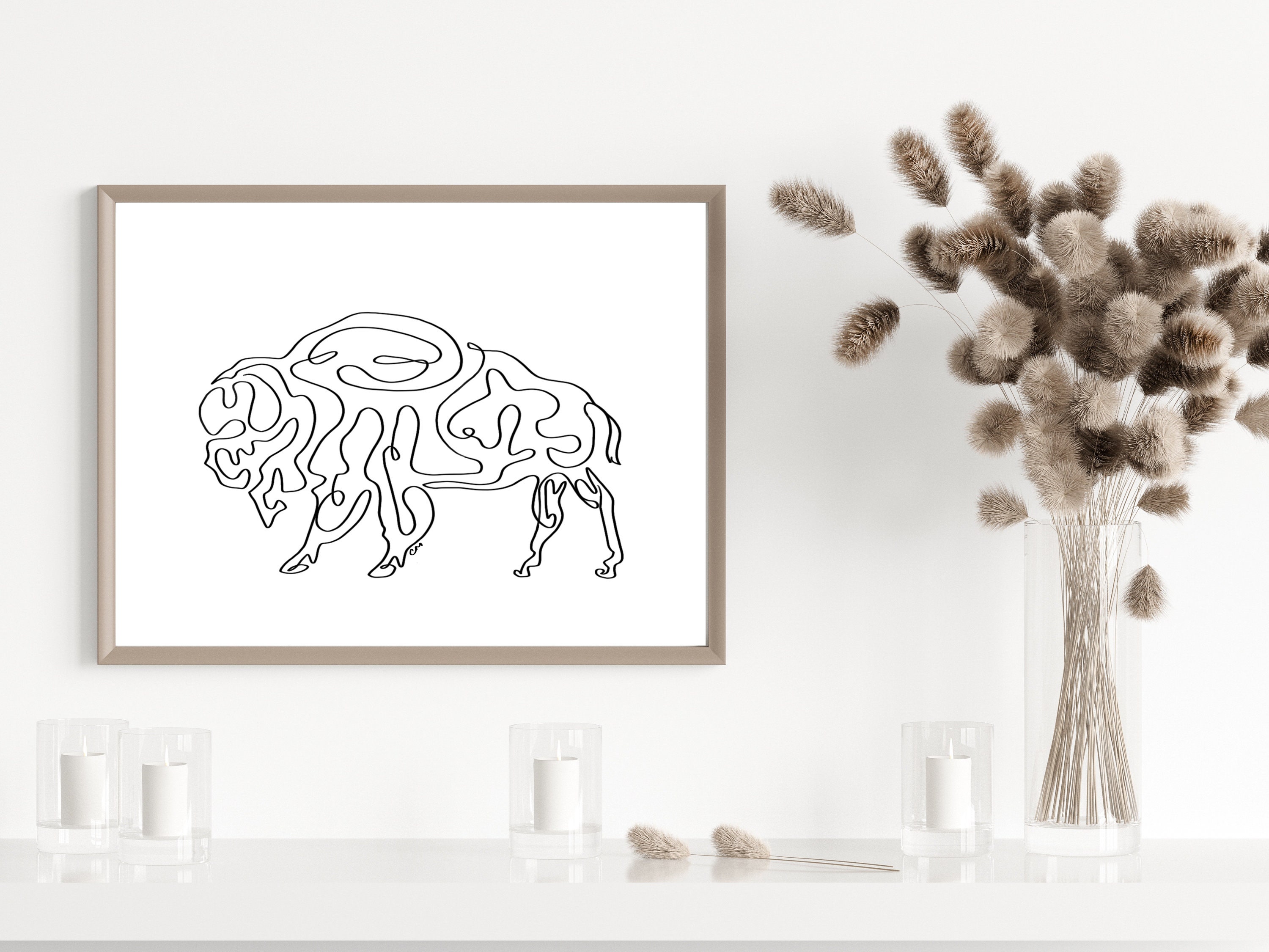 Original Bison Buffalo Line Drawing, Digital Download, Bison Decor ...