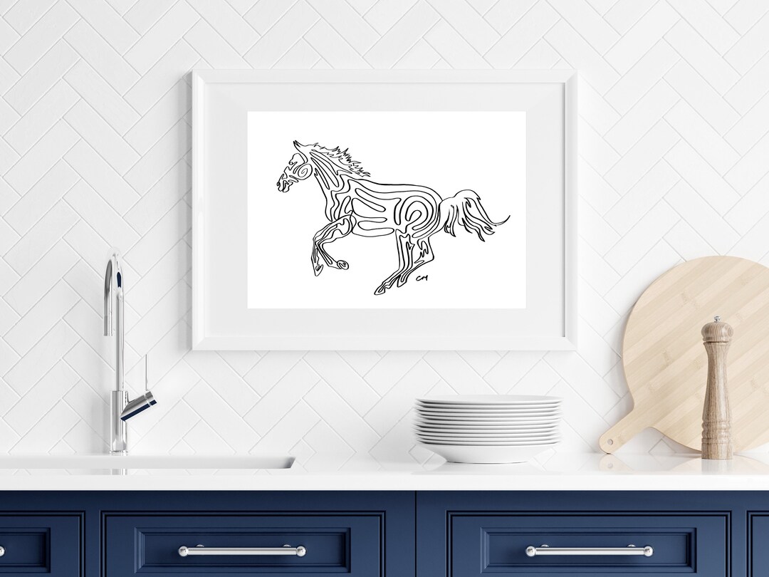 Original Art Horse Line Drawing, Digital Download, Horse Decor, Horse ...