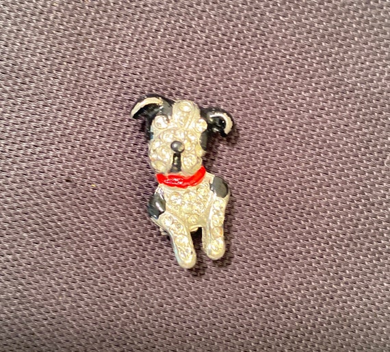 Pair of Vintage Mini Enamel and Marcasite Dog Pins - Gem