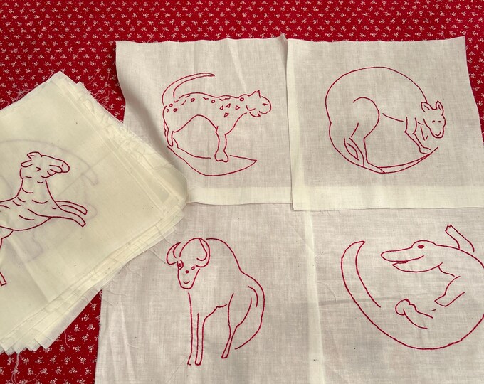 Set of 20 Vintage Red Work Squares Quilting - Etsy