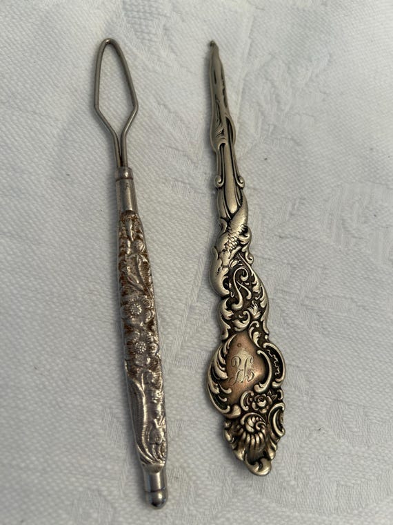 Antique Silver Plate Shoe Lacer and Button Hook - Gem