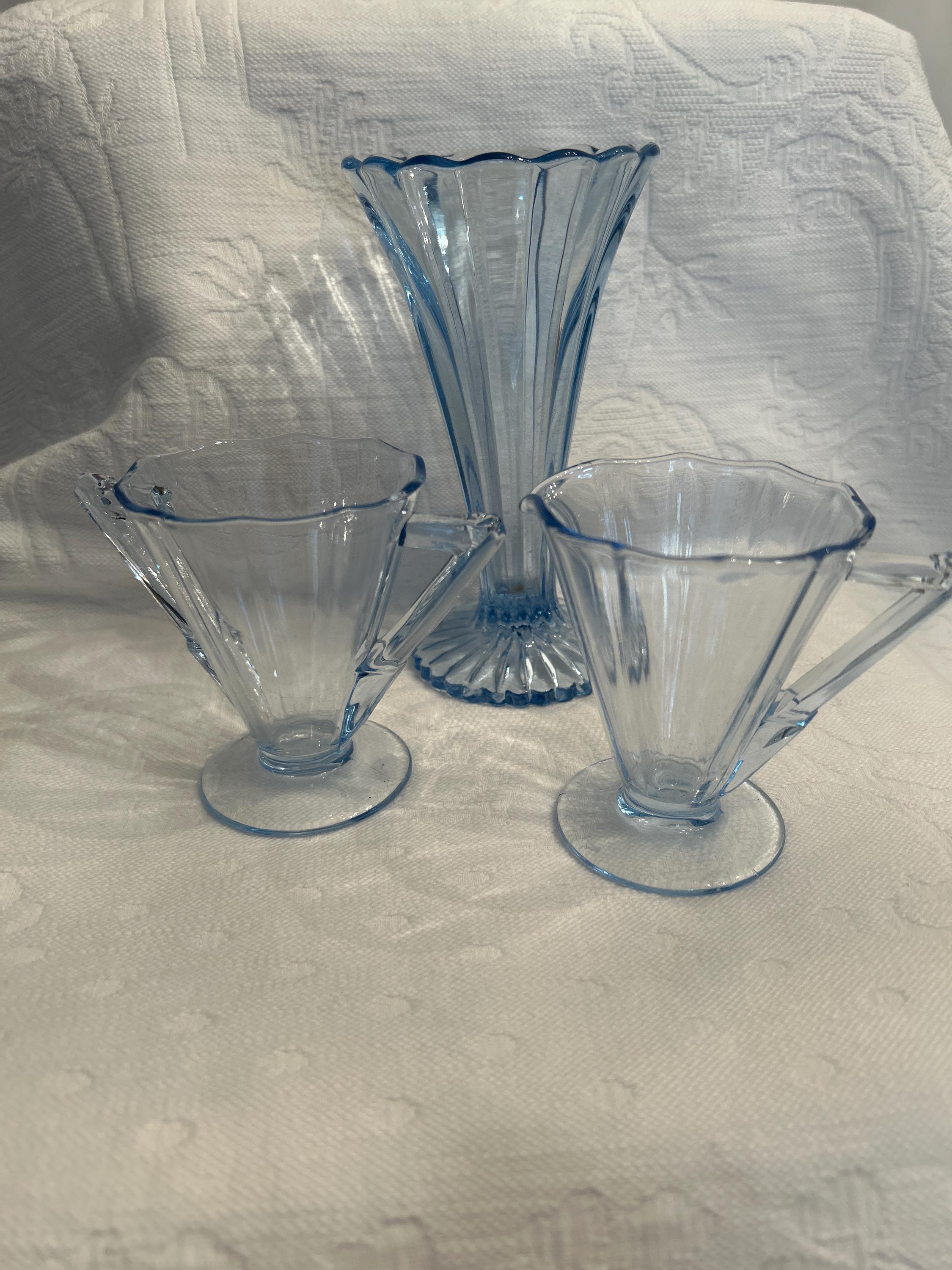 Three Pieces of Light Blue Vintage Glass Ware Sugar and Creamer and ...