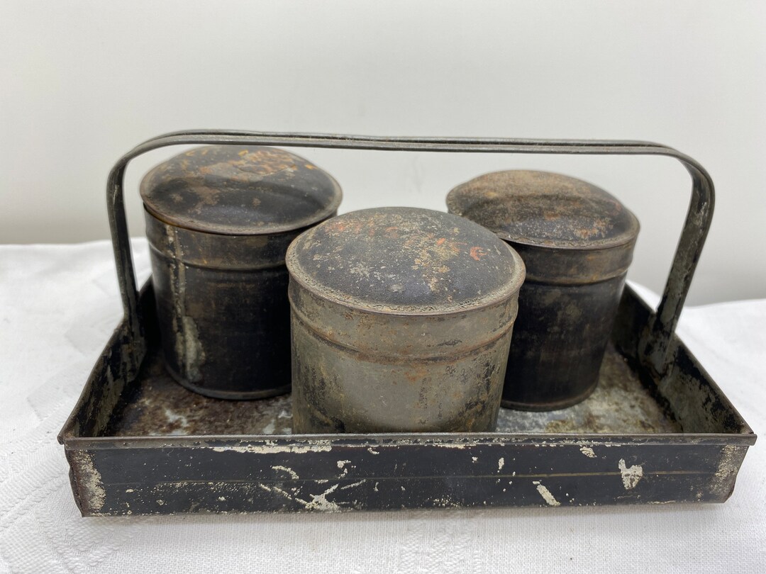 3 Antique Spice Tins in Metal Tray Primitive Antique Spice Tins - Etsy