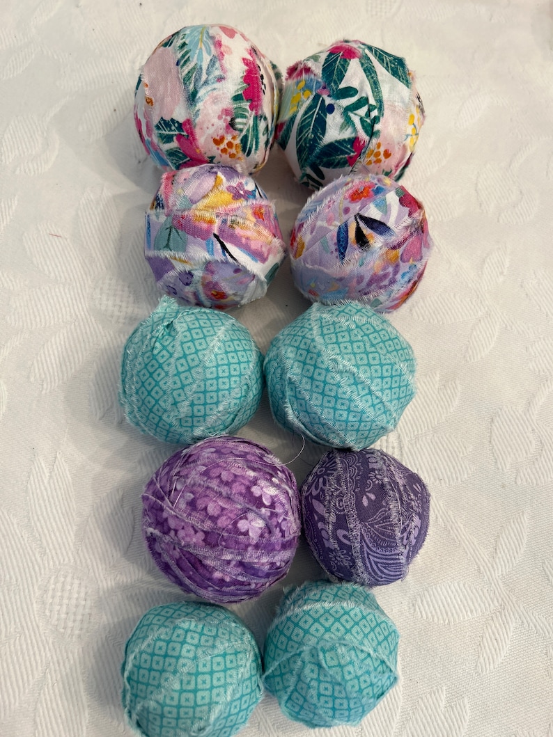 Set of 10 Fabric or Rag Balls Home Decor Turquoise Purple Pink Shades ...
