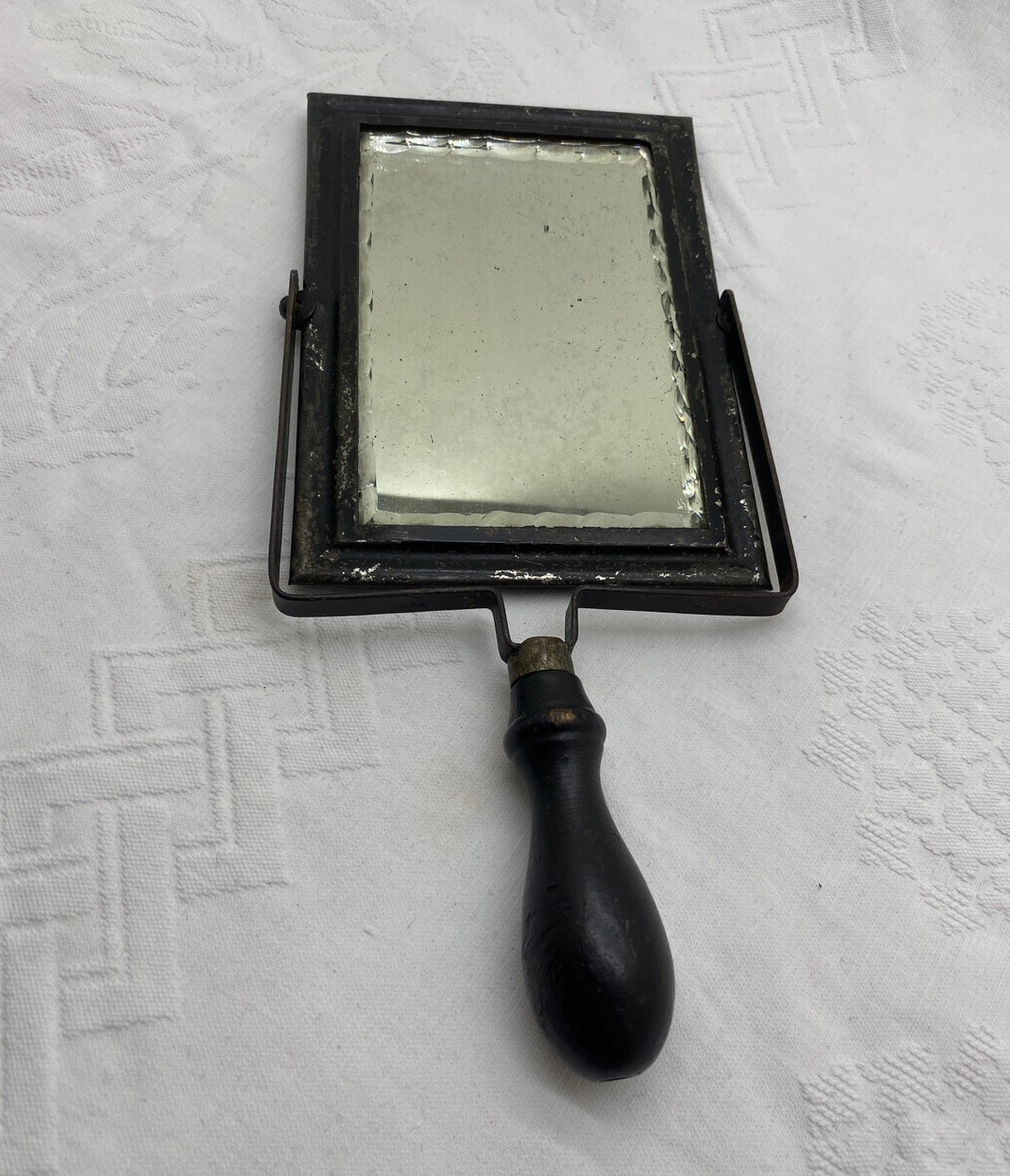 Antique Metal Hand Mirror Wood Handle Travel Mirror - Etsy