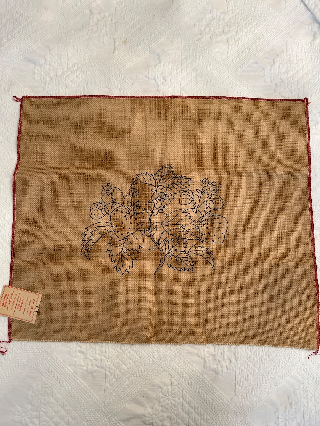 Vintage Hooked Rug Canvas Joan Moshimer Strawberries - Etsy