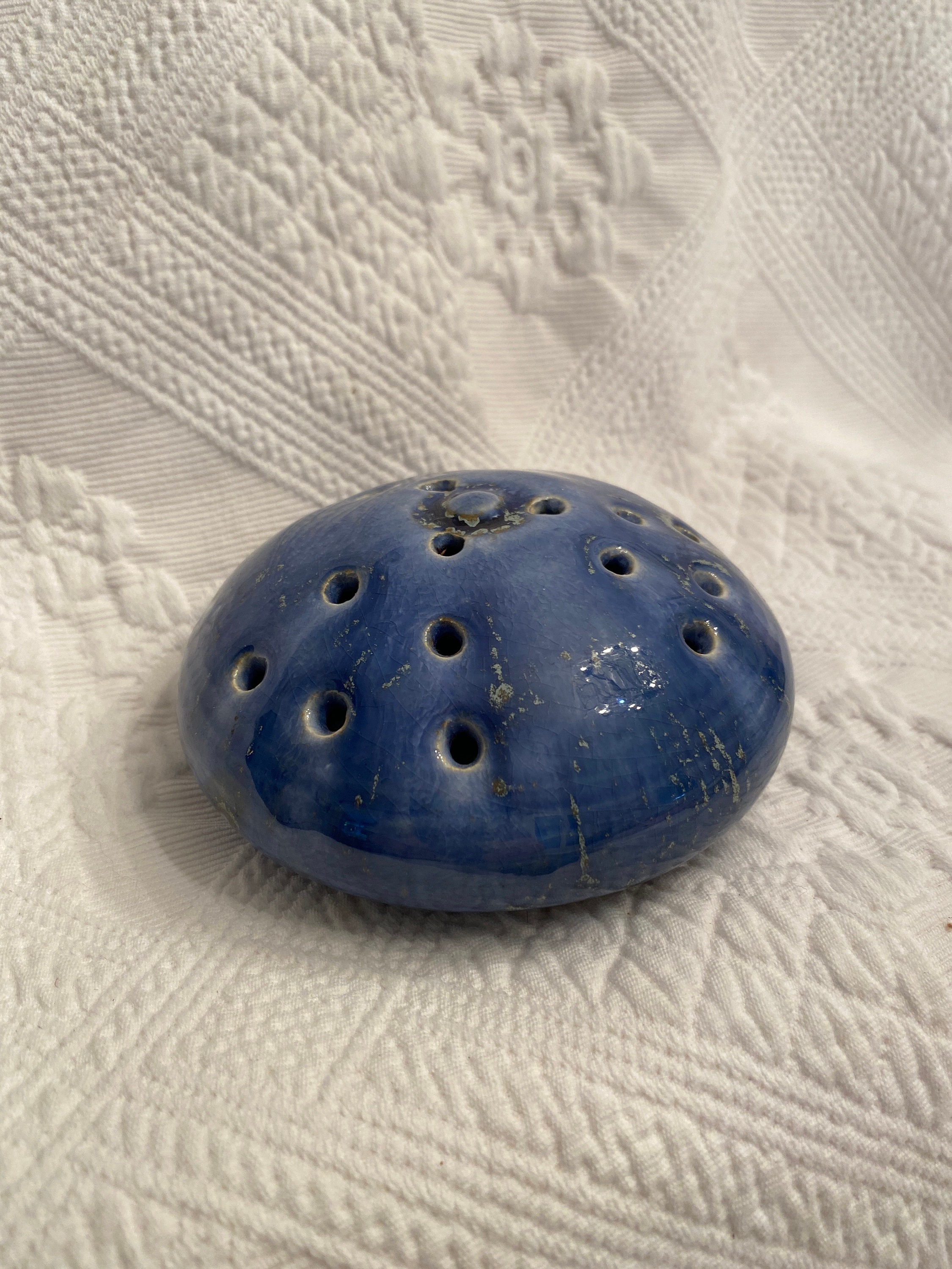 Hand Made Vintage Blue Pottery Flower Frog - Etsy