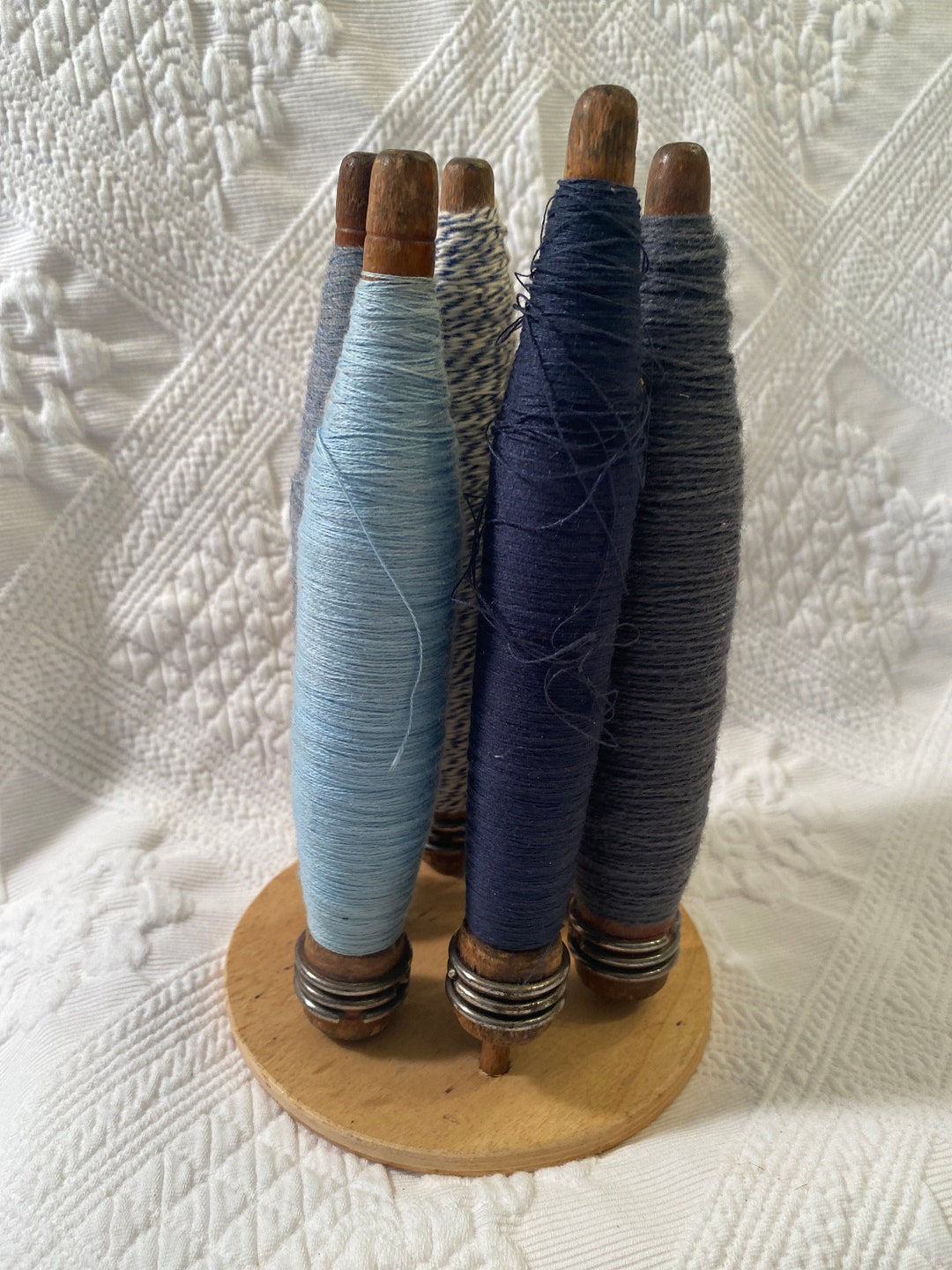 Antique Thread Spools on Stand Vintage Factory Spools Blues - Etsy