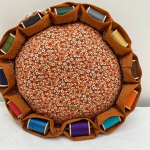 Vintage Large Round Pin Cushion With Thread Spools - Etsy