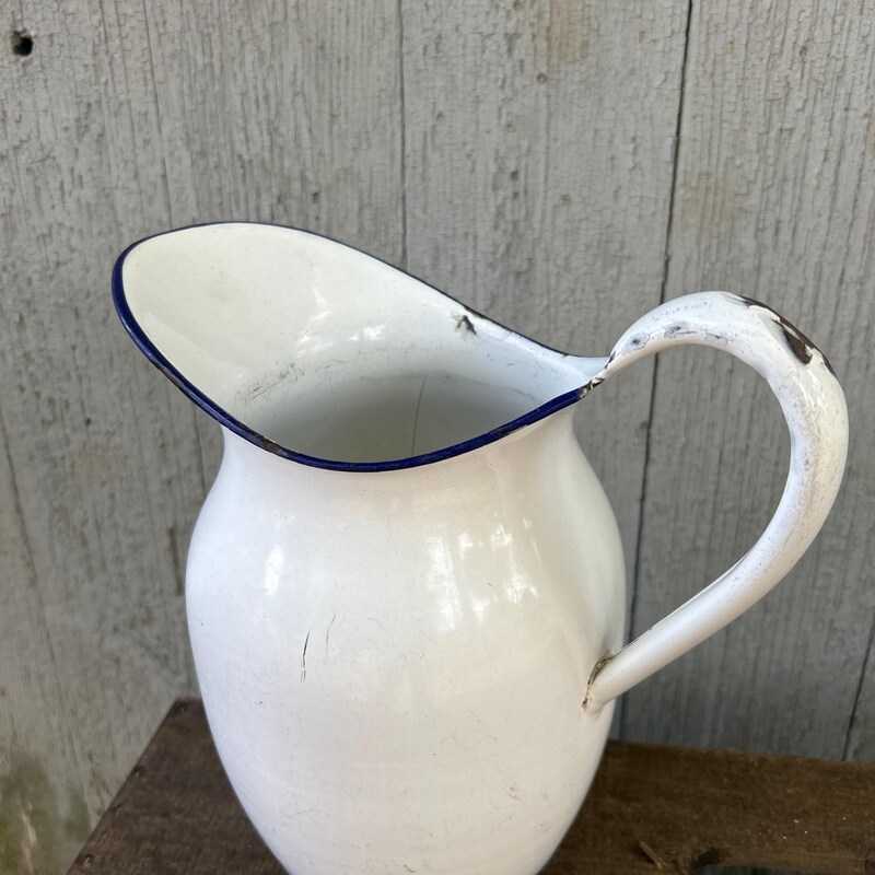 White Enamel Pitcher - Etsy