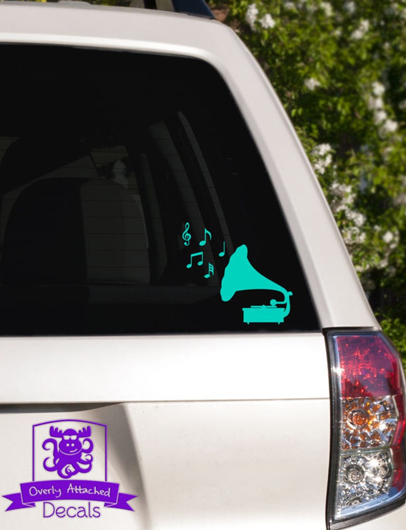 Phonograph With Music Notes Car Window Decal - Etsy