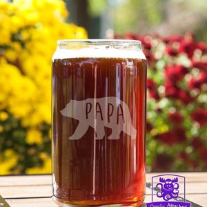 Papa Bear Fatherly Love Customizable Etched Beer Can Glass Glassware ...