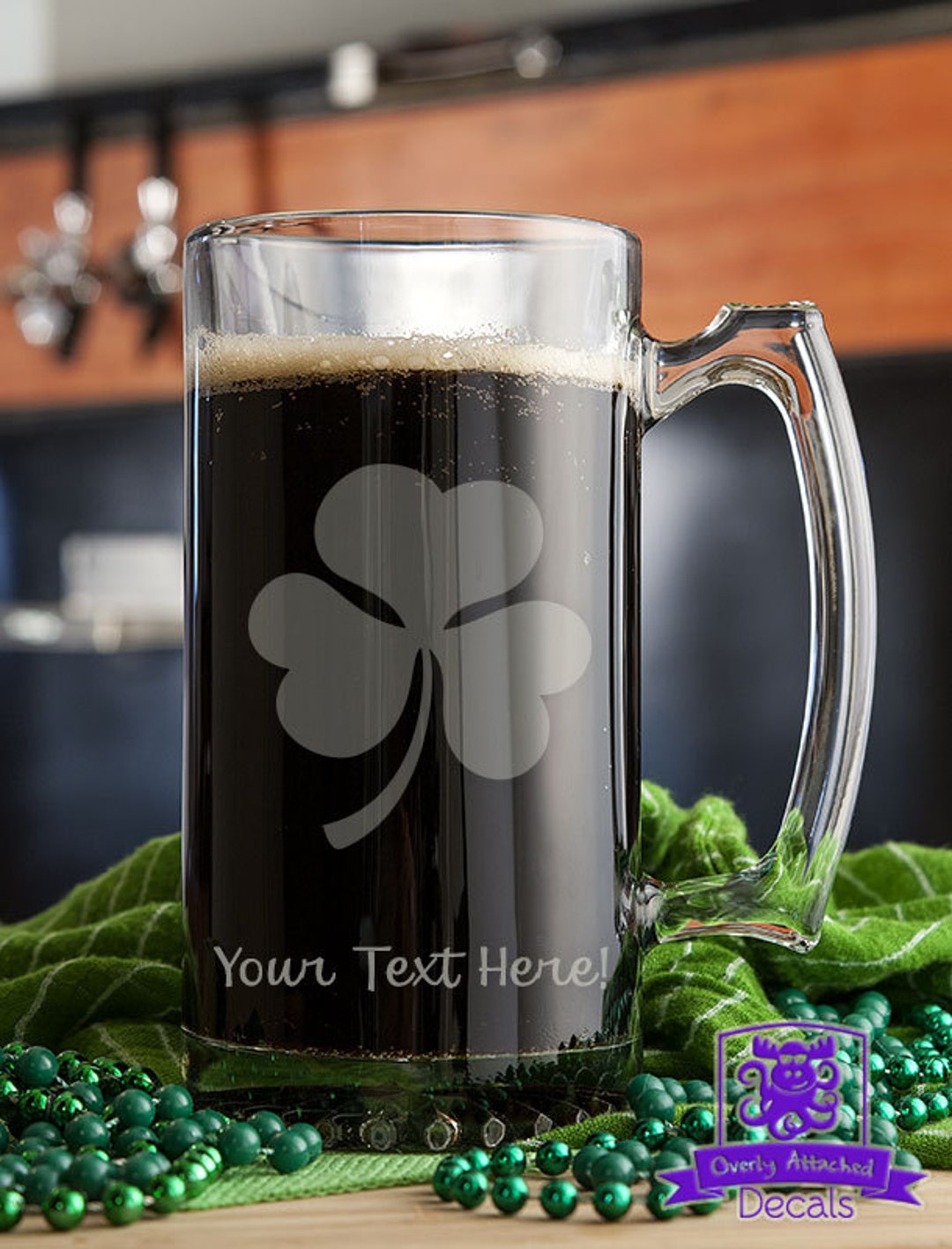 Irish Shamrock Customizable Etched Glass Beer Stein Mug Glassware Gift ...
