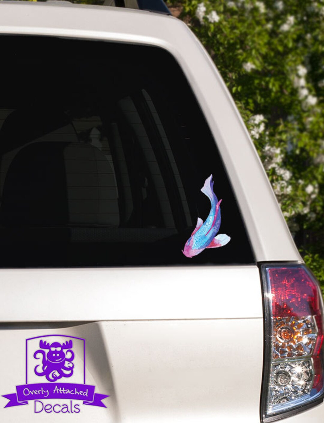 Purple and Blue Watercolor Koi Fish Car Window Full Color Vinyl Decal ...