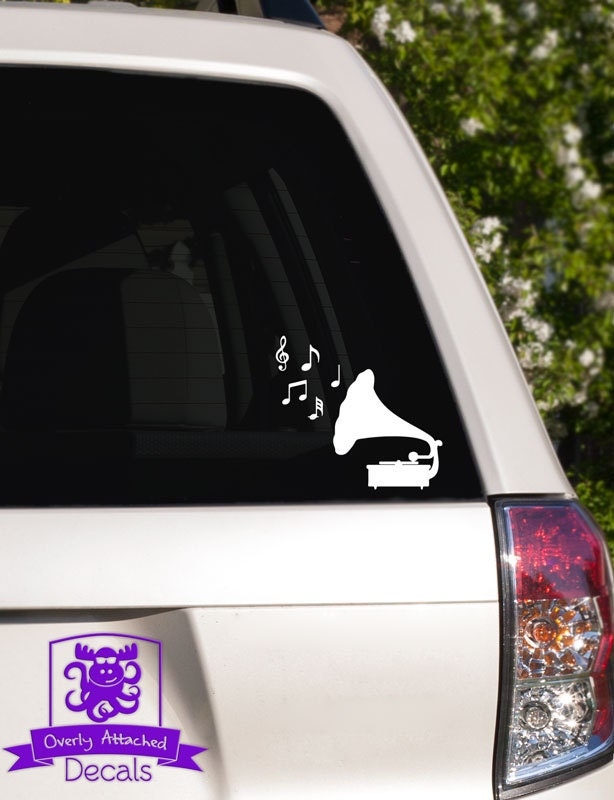 Phonograph With Music Notes Car Window Decal | Etsy