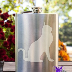 Kitty Cat Customizable Etched Stainless Steel Flask Barware Gift - Etsy