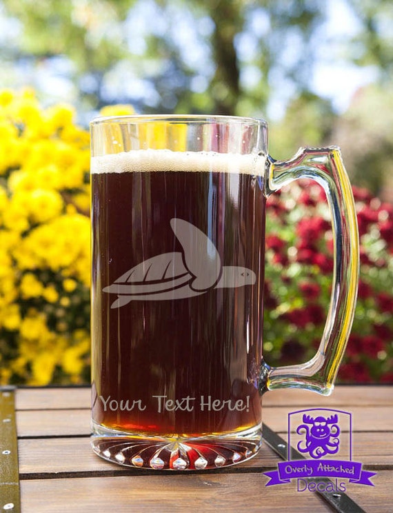 Swimming Sea Turtle Customizable Etched Glass Beer Stein Mug | Etsy