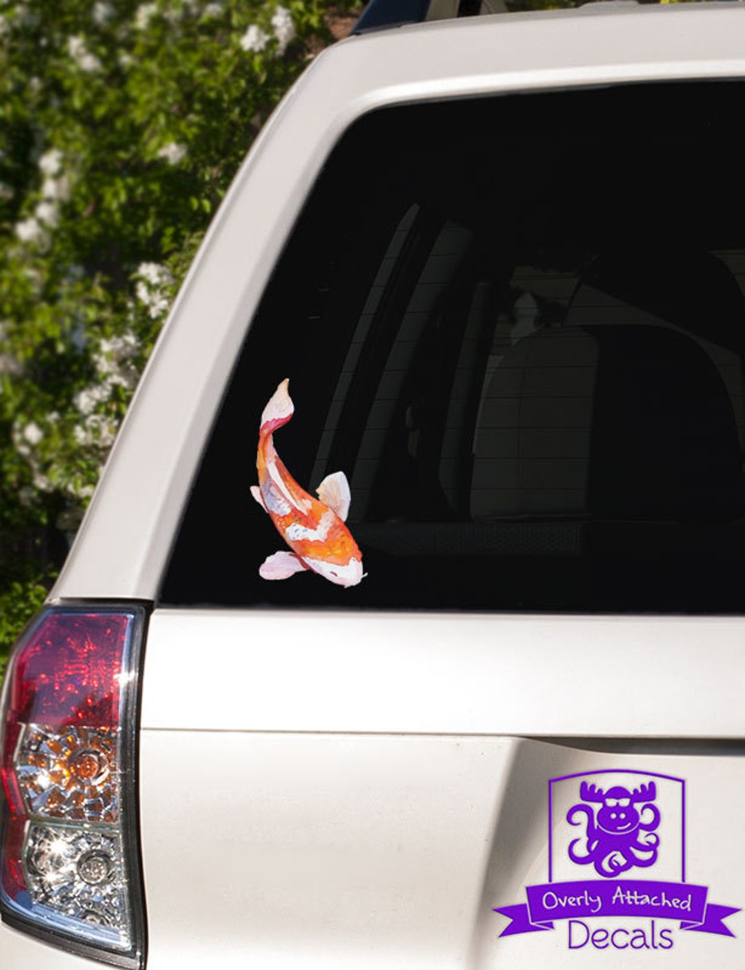 Orange and White Watercolor Koi Fish Car Window Full Color Vinyl Decal ...