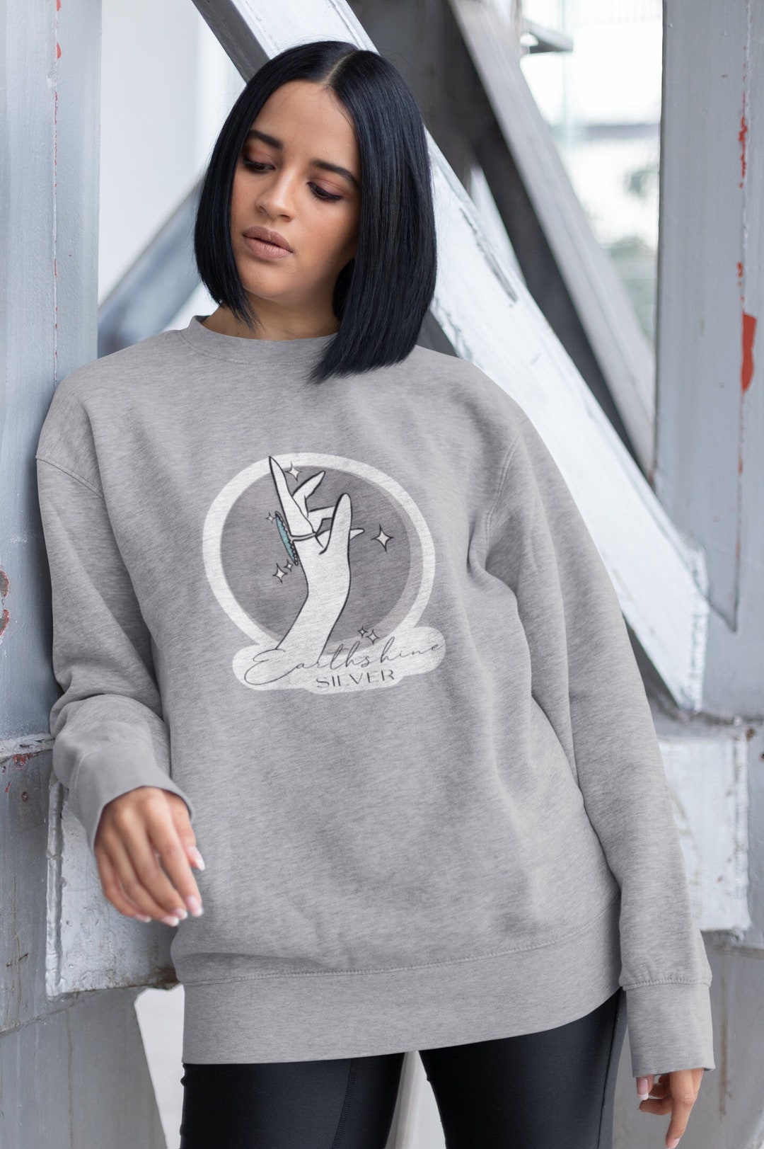 Earthshine Silver Logo Sweater, Graphic Apparel, Comfy Long Sleeve Crew ...