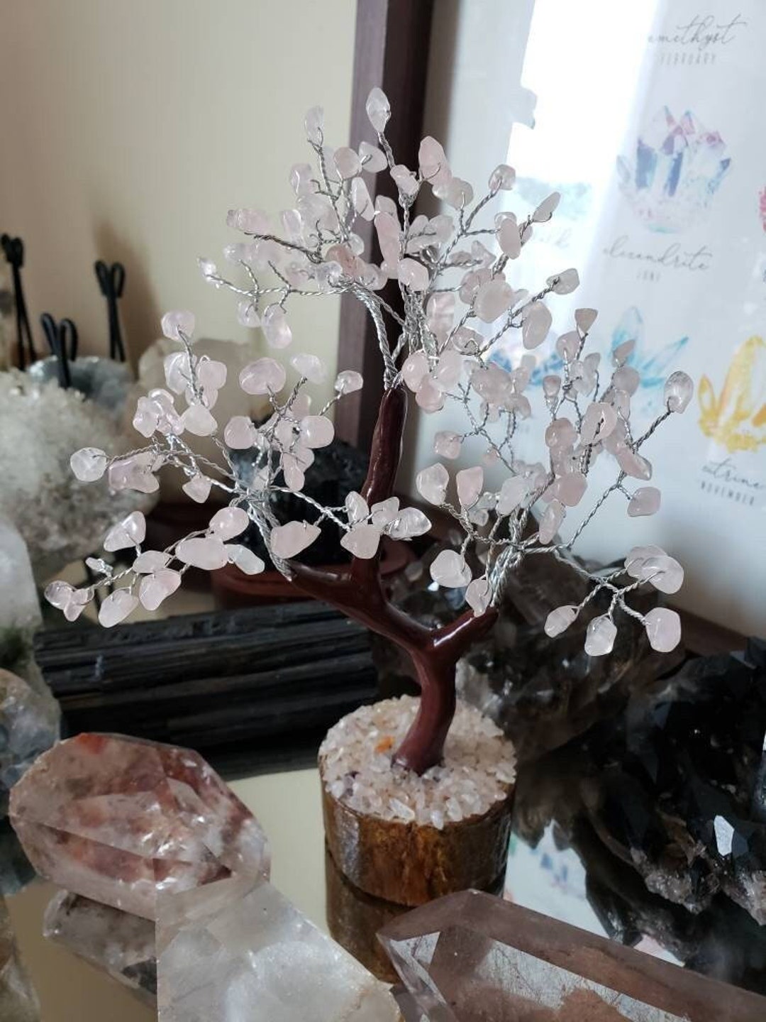 Rose Quartz Crystal Wire Tree, Tree of Life, Feng Shui Decor - Etsy