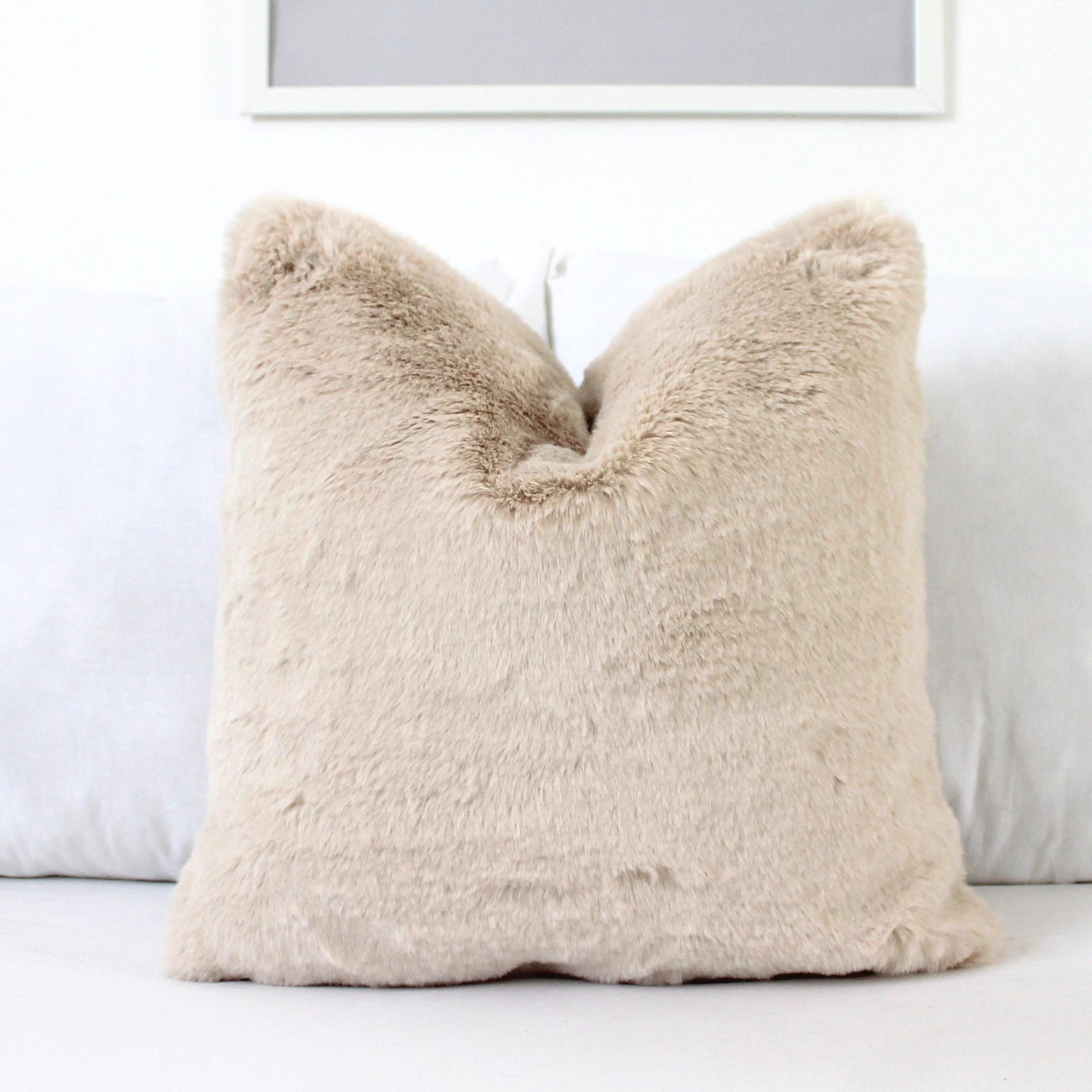 Luxurious Puffy Faux Fur Pillow Cover - Bright White Cozy Plush Faux ...