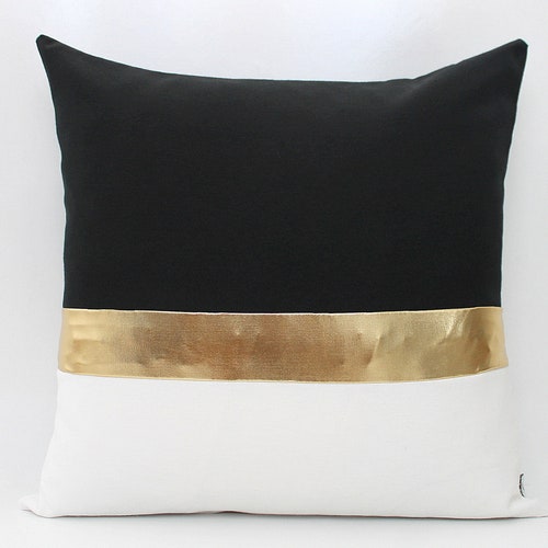 Black White and Metallic Gold Colorblock Pillow Cover All - Etsy