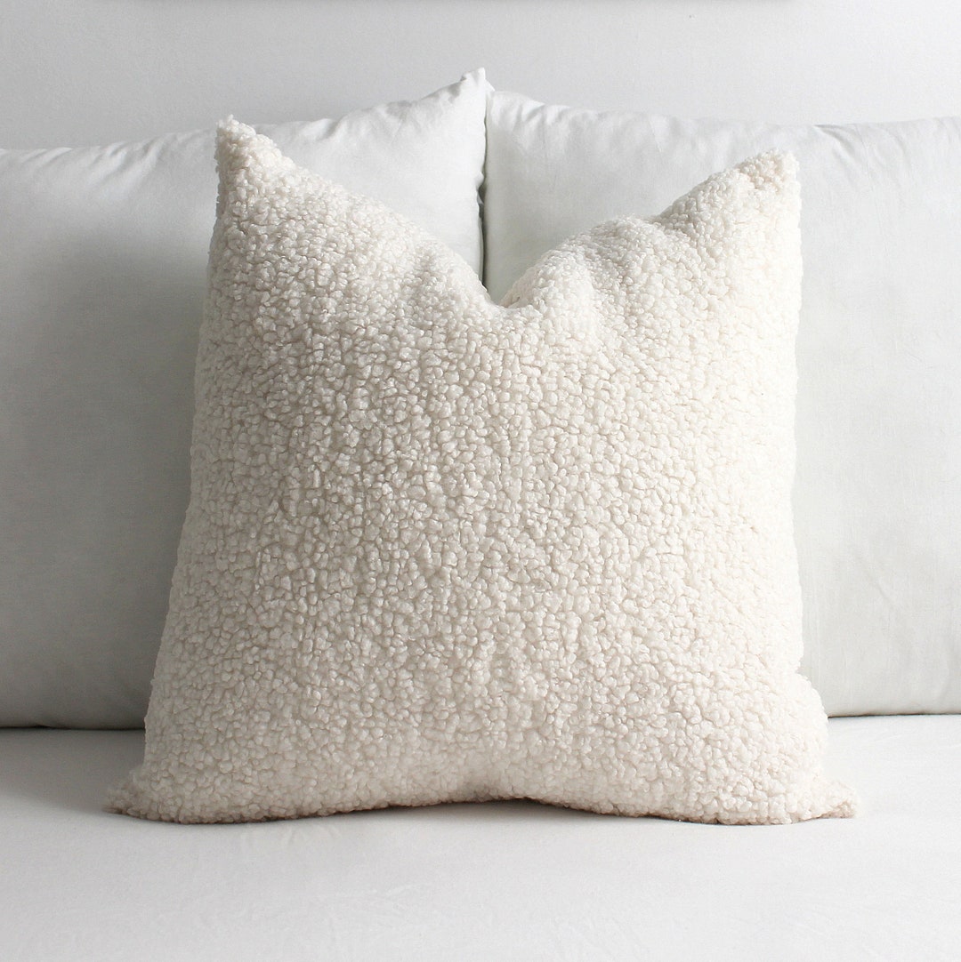 FINAL STOCKS Light Cream DOUBLE Sided Teddy Boucle Throw Pillow Cover ...