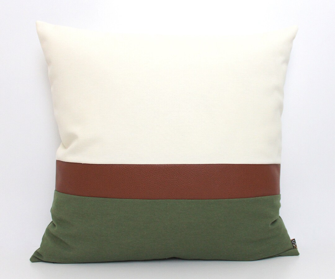 Olive Green, Cream and Brown Faux Leather Customizable Colorblock ...