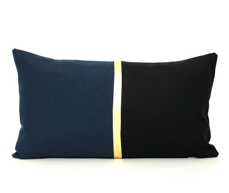 Navy Blue Black and Metallic Gold Colorblock Pillow Cover - Etsy