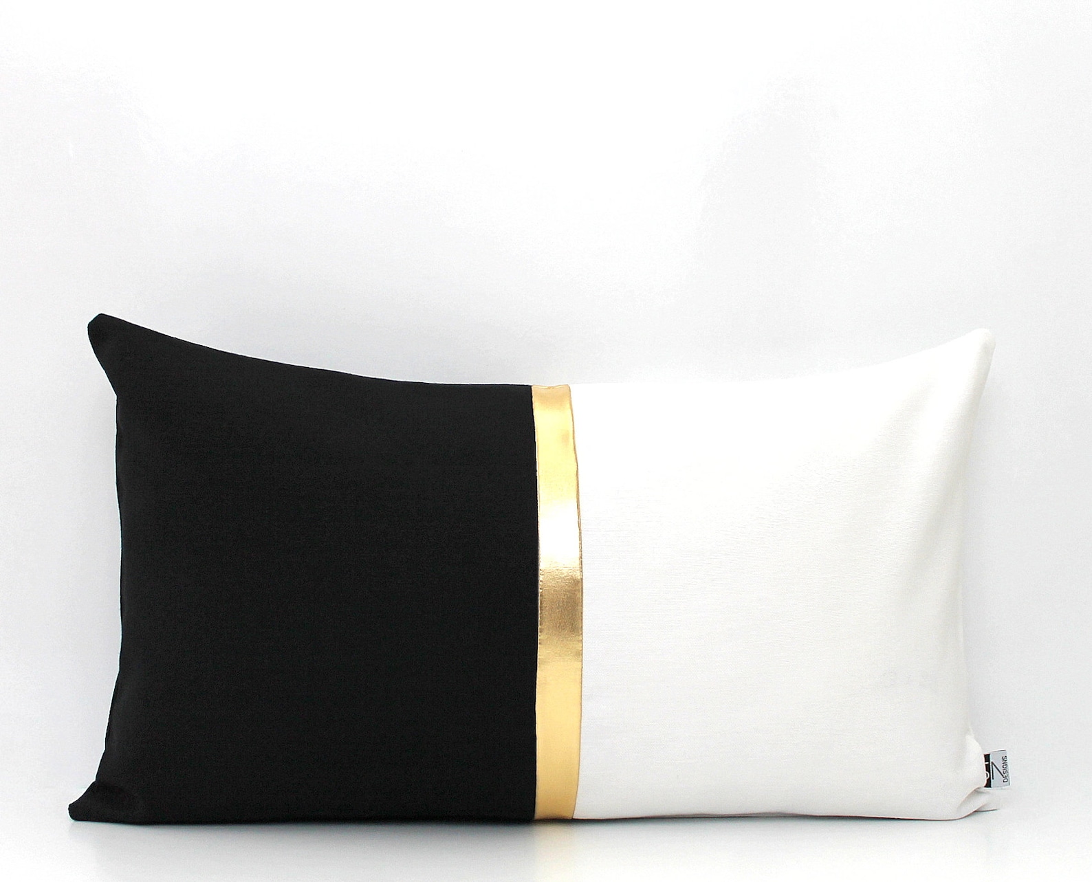 White Black and Metallic Gold Colorblock Lumbar Pillow Cover - Etsy