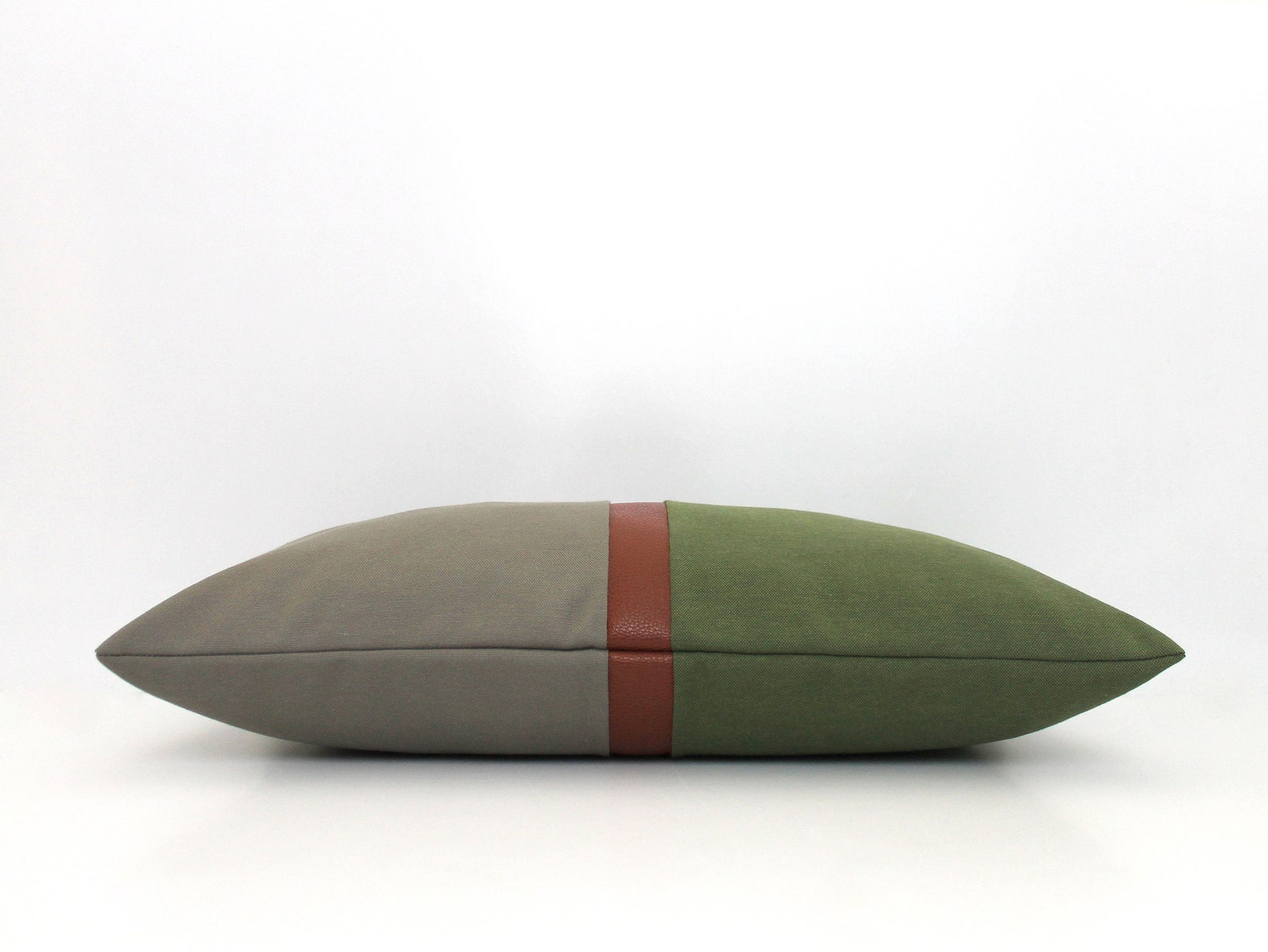 Olive Green, Dark Grey and Brown Faux Leather Colorblock Lumbar Pillow ...