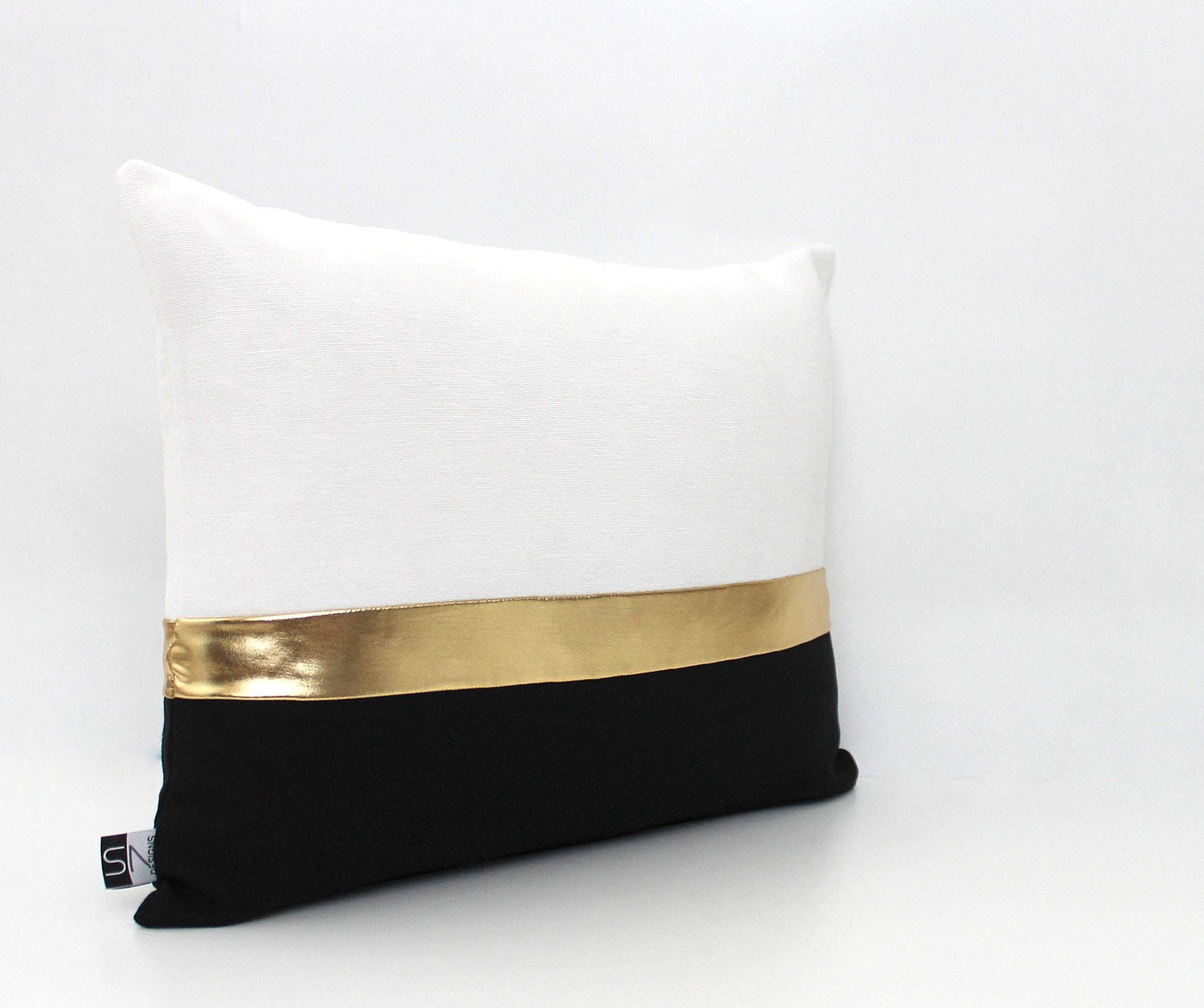 White Black and Metallic Gold Colorblock Pillow Cover All - Etsy