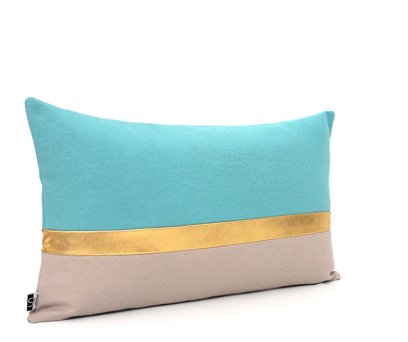 Turquoise Stone and Metallic Gold Colorblock Pillow Cover | Etsy