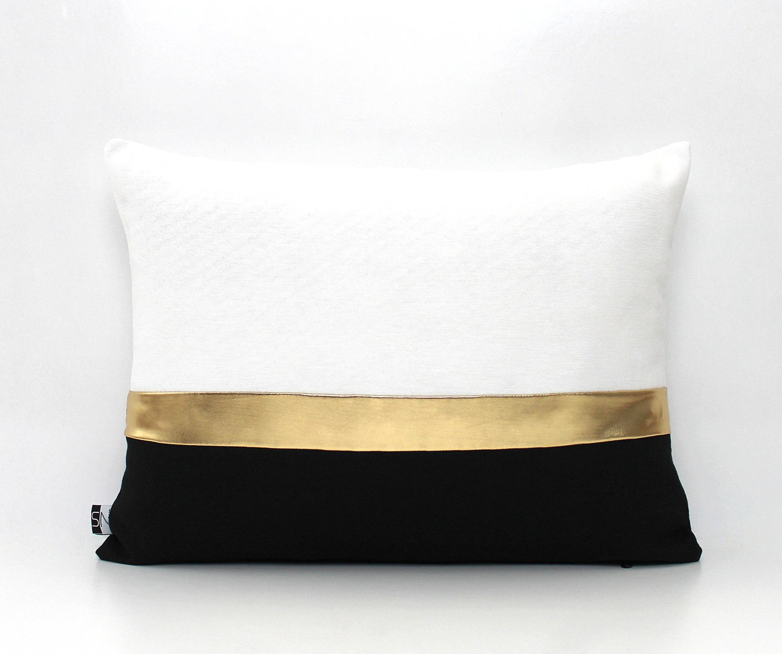 White Black and Metallic Gold Colorblock Pillow Cover All - Etsy