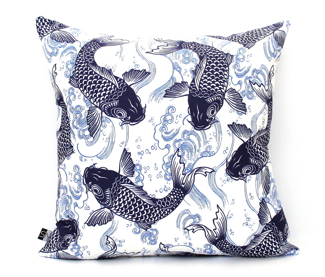 Koi Fish Pillow Cover, All Sizes Print Throw Pillow Boho Throw Pillow ...