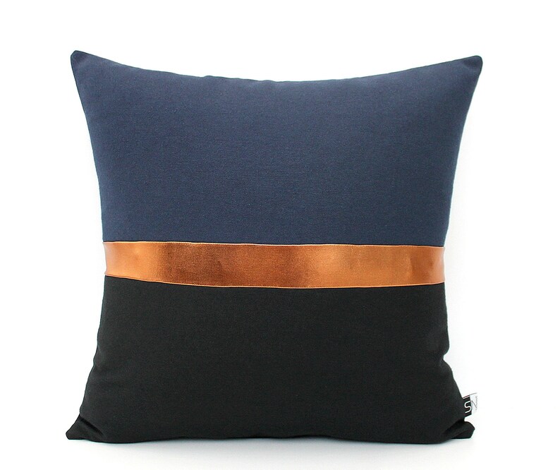 Navy Blue Black and Metallic Gold Colorblock Pillow Cover - Etsy
