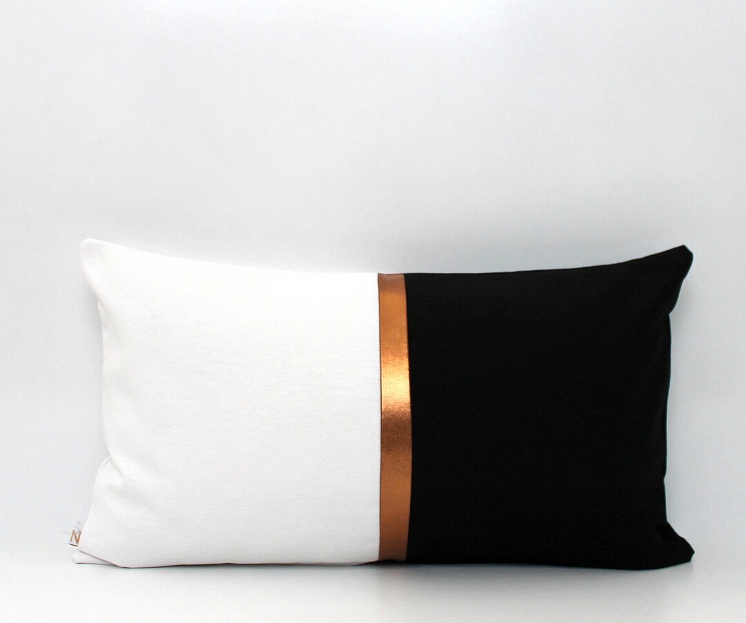 Black, White and Copper Colorblock Lumbar Pillow Cover - Custom ...