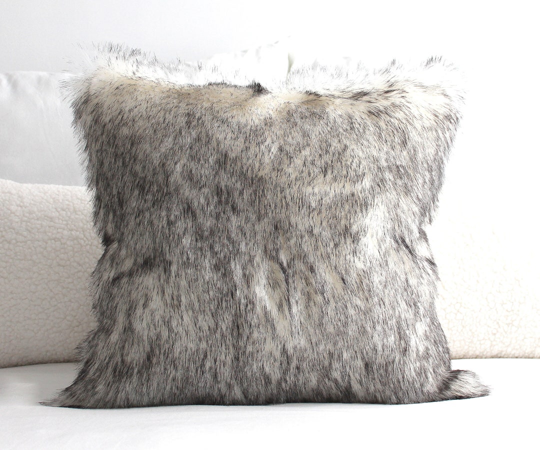 Siberian Wolf Faux Fur Pillow Cover - Custom Backing Color, Home Decor ...