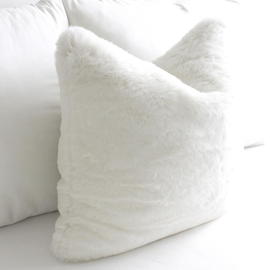 Luxurious Puffy Faux Fur Pillow Cover - Bright White Cozy Plush Faux ...