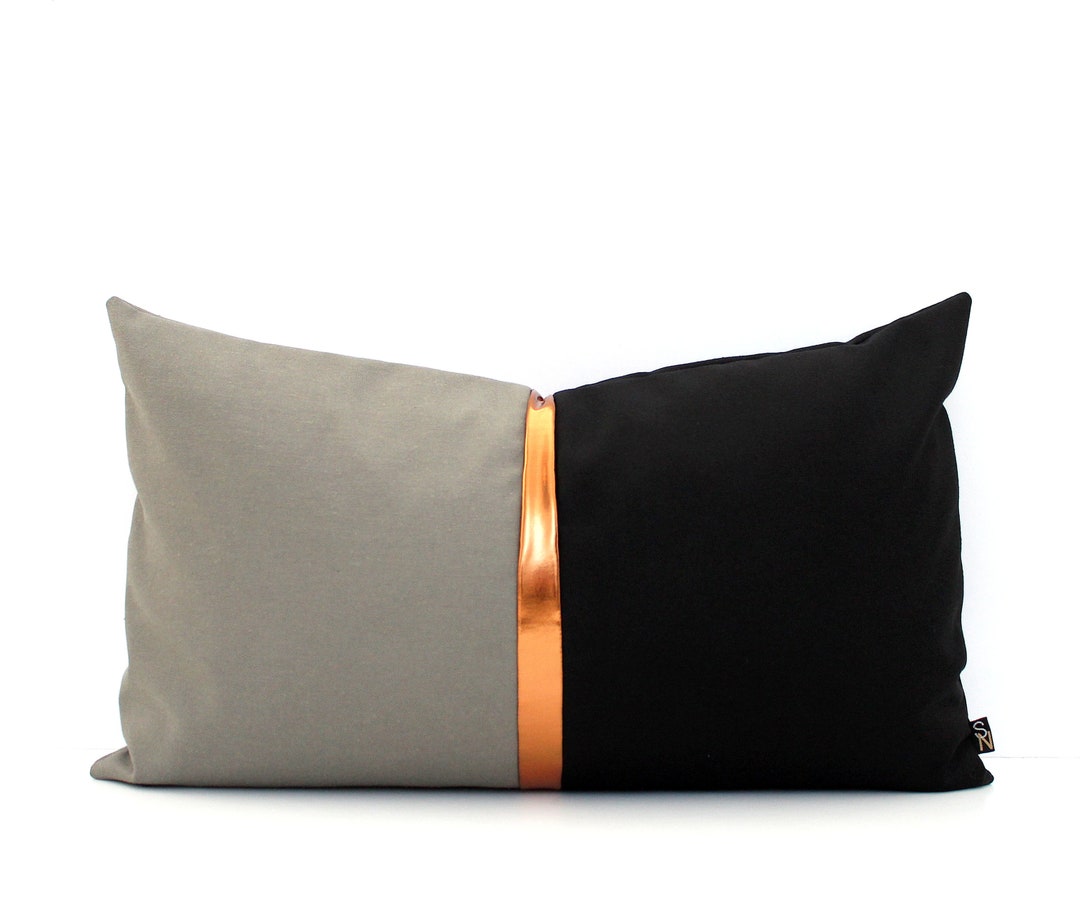Black, Dark Grey, and Copper Colorblock Lumbar Pillow Cover All Sizes ...