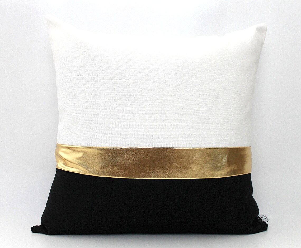 White Black and Metallic Gold Colorblock Pillow Cover All - Etsy