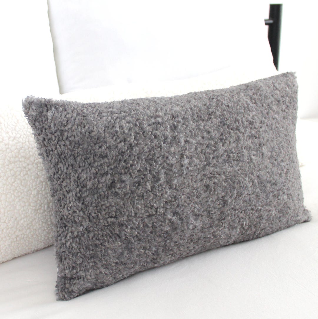 Grey Speckled Pebble Cozy Teddy Boucle Textured Throw Pillow Cover ...