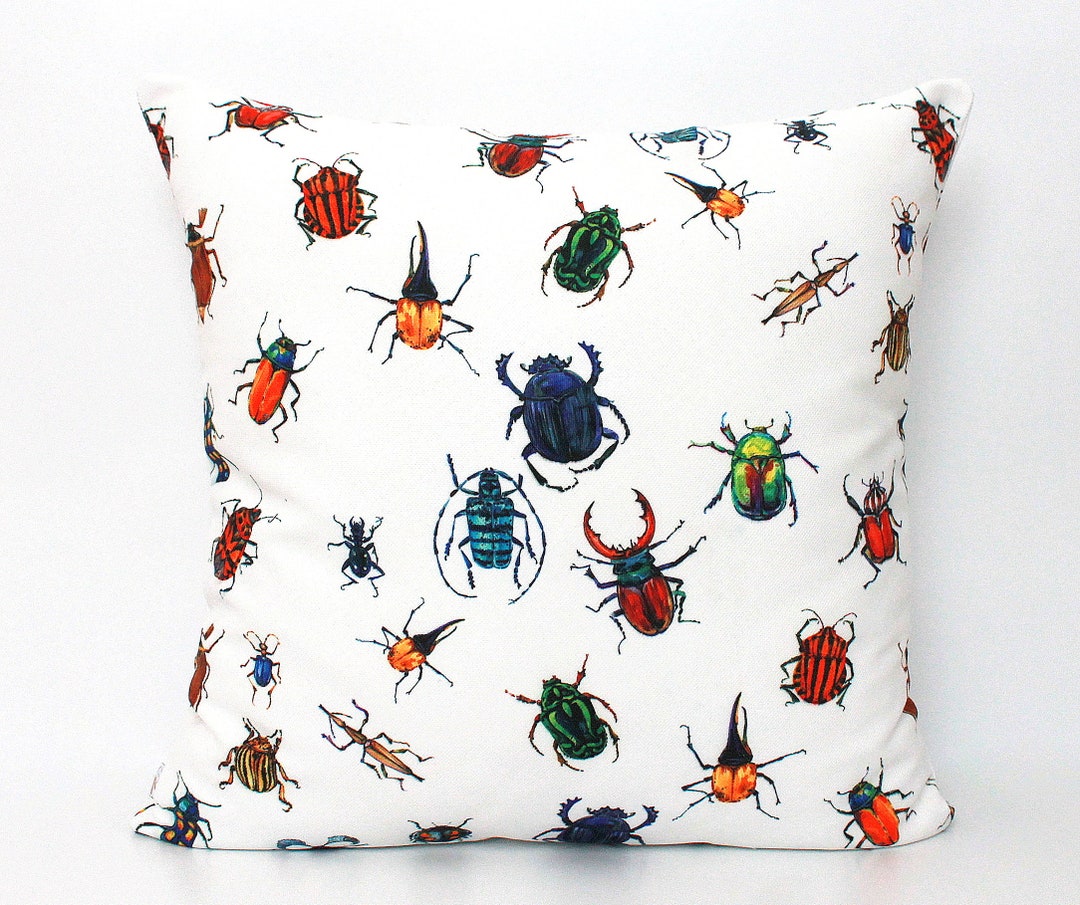 Beetles Throw Pillow Cover - Bug Print Throw Pillow, Dorm, Student Home ...