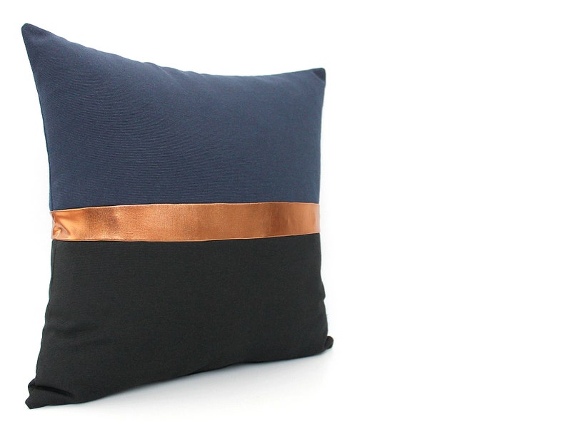 Copper Dark Blue and Black Metallic Colorblock Pillow Cover - Etsy