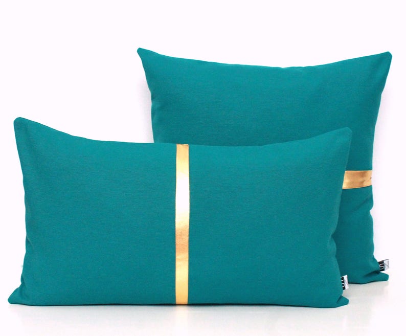 Dark Teal and Metallic Gold Colorblock Pillow Covers ALL - Etsy