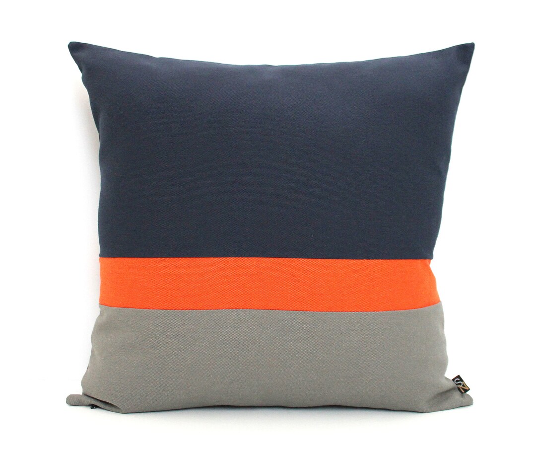 Navy Blue, Orange and Grey Colorblock Pillow Cover - All Sizes, Home ...