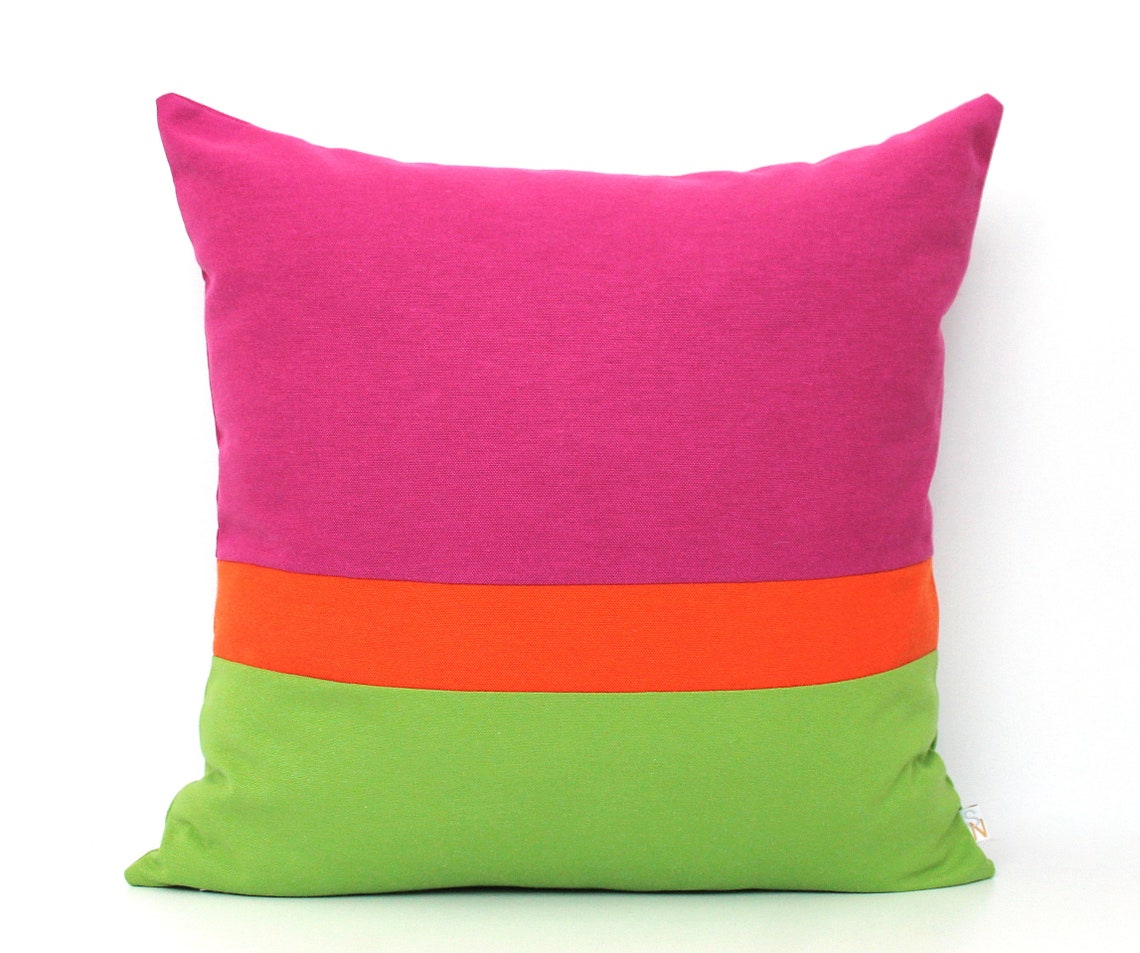 Hot Pink Orange and Green Colorblock Pillow Cover All Sizes | Etsy